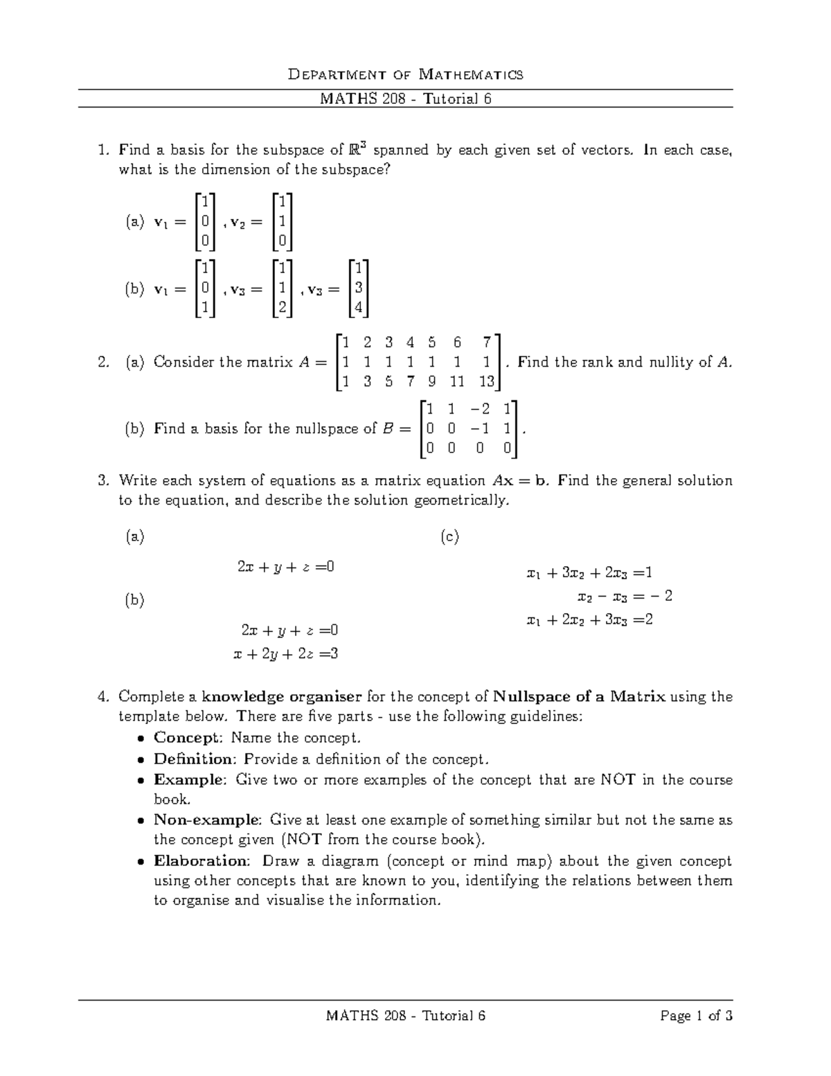 208 tut 6 (2021 s1) -Tutorial Questions - Department of Mathematics MATHS 208 - Tutorial 6 Find ...