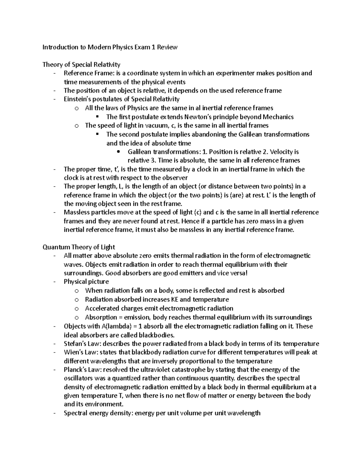 Introduction to Modern Physics Exam 1 Review - Position is relative 2 ...