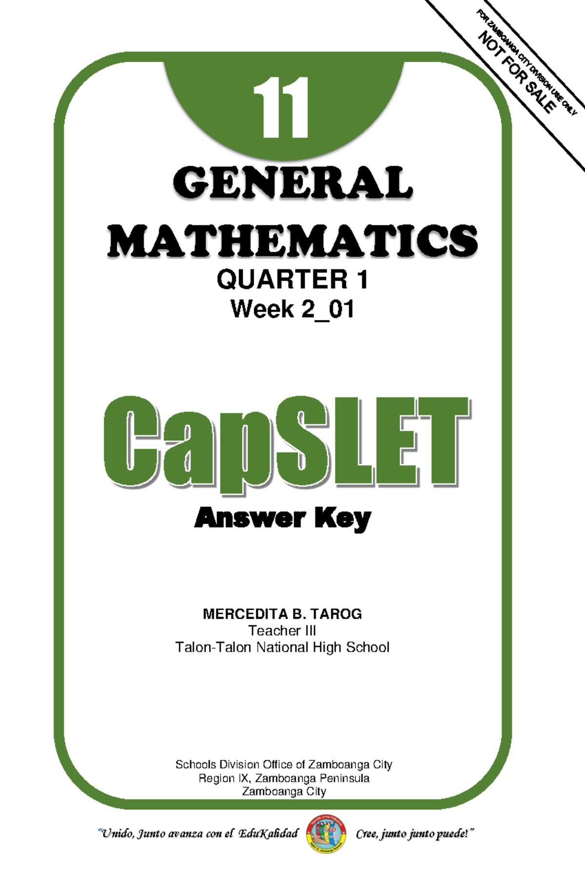 Gen Math Q 1W2 01 AK - GENERAL MATHEMATICS Answer Key Schools Division ...