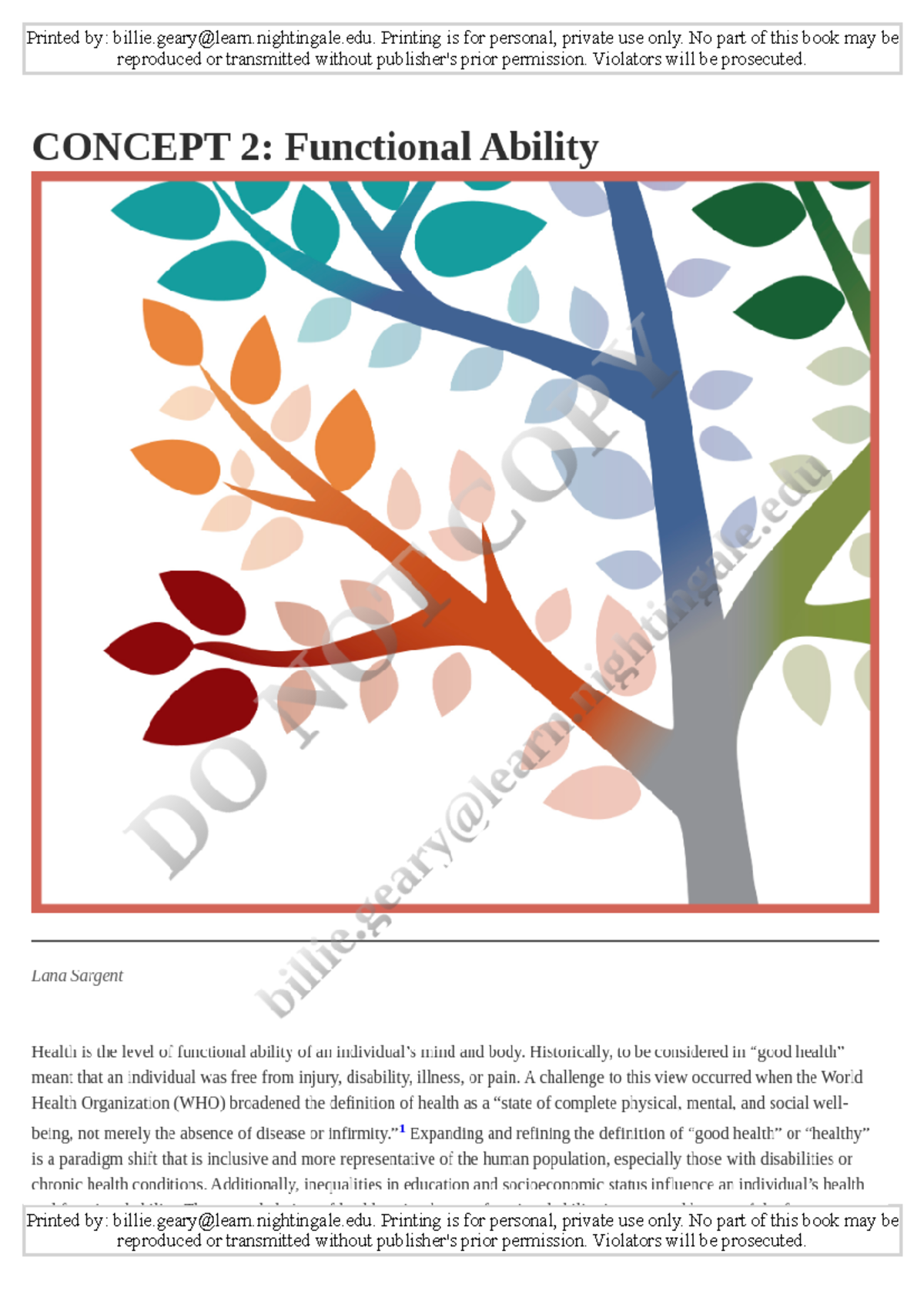 Chapter 2 - Functional Ability - BSN 266 - reproduced or transmitted ...