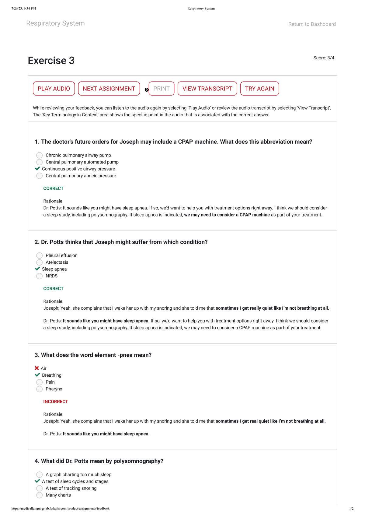 Chap 7 ex 3 - book assignment - 7/26/23, 9:34 PM Respiratory System ...
