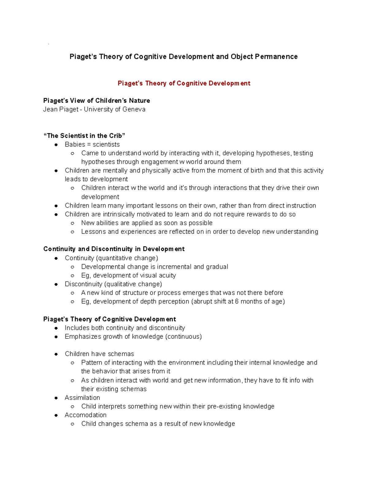 Psyc 304 - 3. Learning About the Physical World - Piaget’s Theory of ...