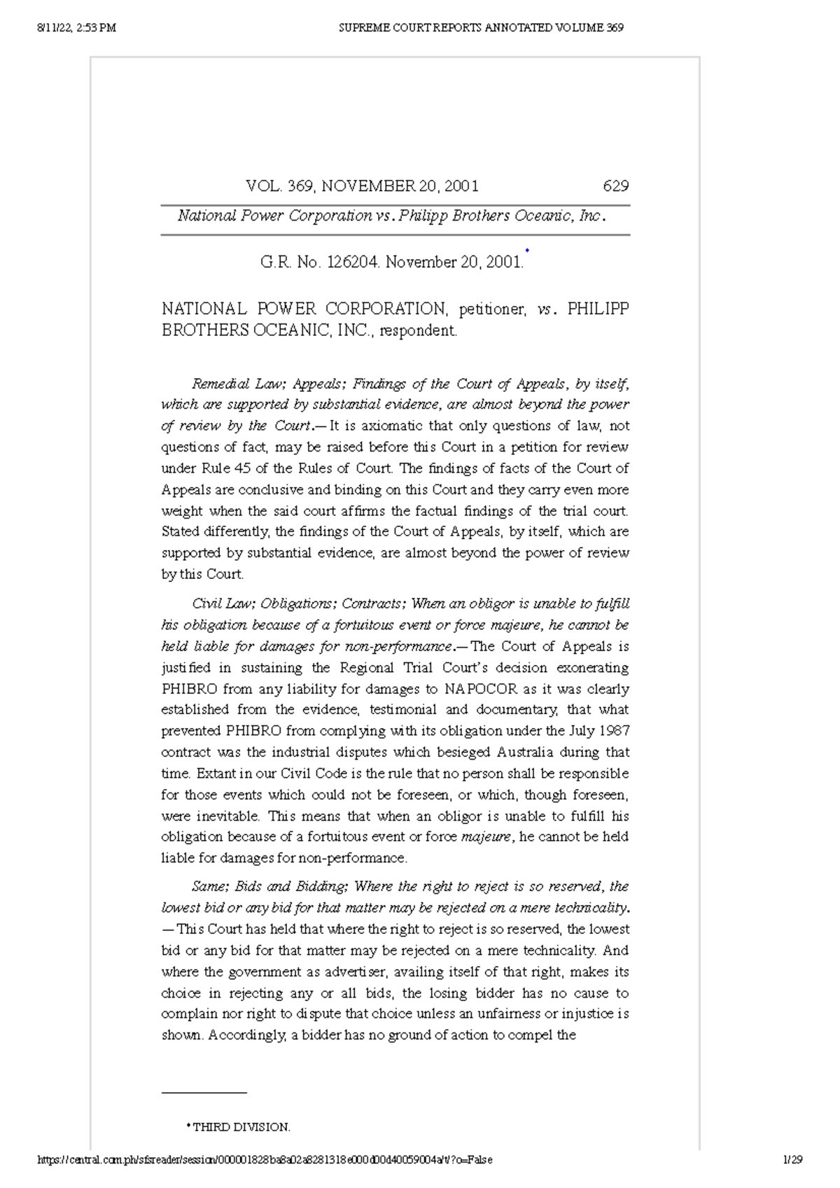 6. Napocor v Philipp Brothers - VOL. 369, NOVEMBER 20, 2001 629 ...