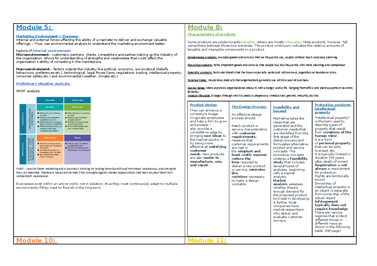 BUS 111 Cheat Sheet - Module 5: Marketing Environment + Purpose ...