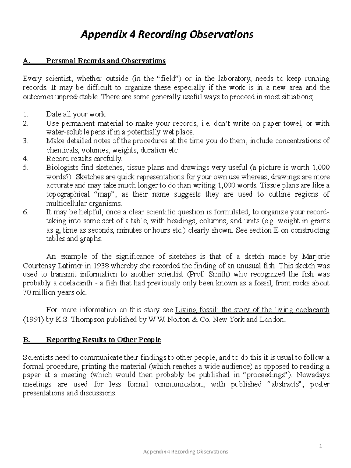 Appendix 4 Recording Observations - Appendix 4 Recording Observations A. Personal Records and ...