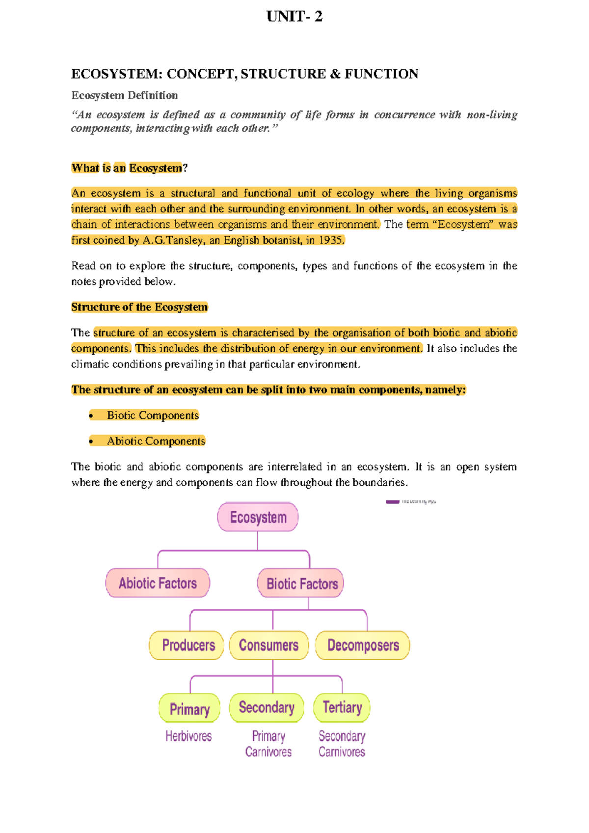 UNIT- 2 Notes - UNIT- 2 ECOSYSTEM: CONCEPT, STRUCTURE & FUNCTION ...