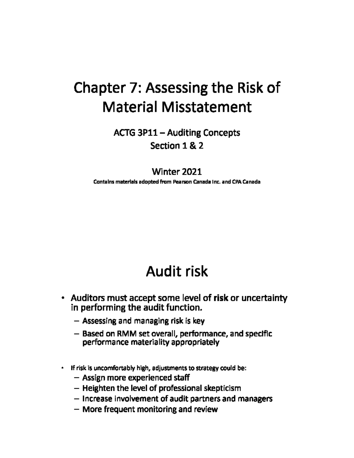 Chapter 7 - Risk of Material Misstatement - ACTG 3P11 - Auditing - StuDocu