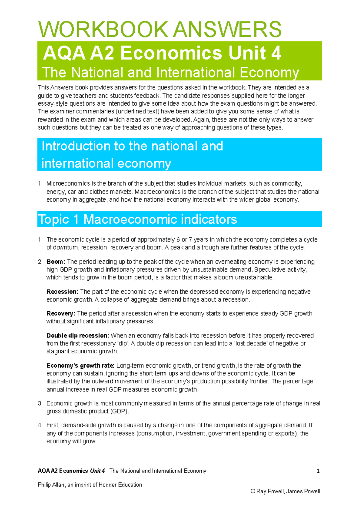 Economics AQA A2 Un 4 workbook answers - WORKBOOK ANSWERS AQA A2 ...