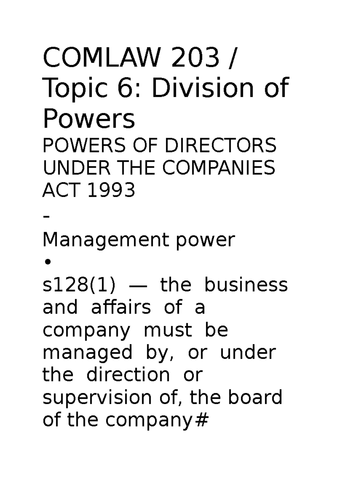 Aropa 2 comlaw 203 - COMLAW 203 / Topic 6: Division of Powers POWERS OF ...