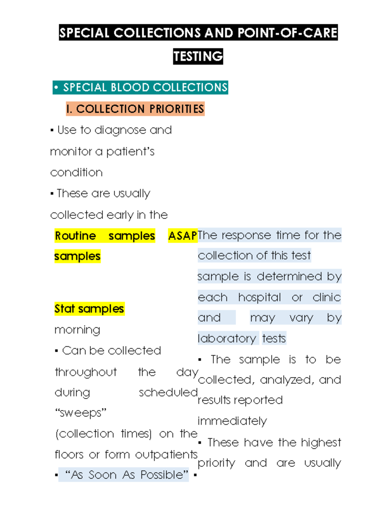 Special Collections AND Point - SPECIAL COLLECTIONS AND POINT-OF-CARE ...