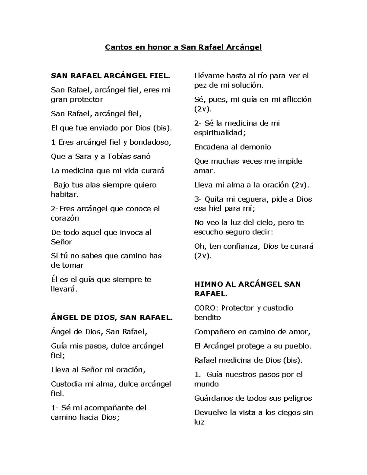 Cantos en honor a San Rafael Arcángel - Cantos en honor a San Rafael ...