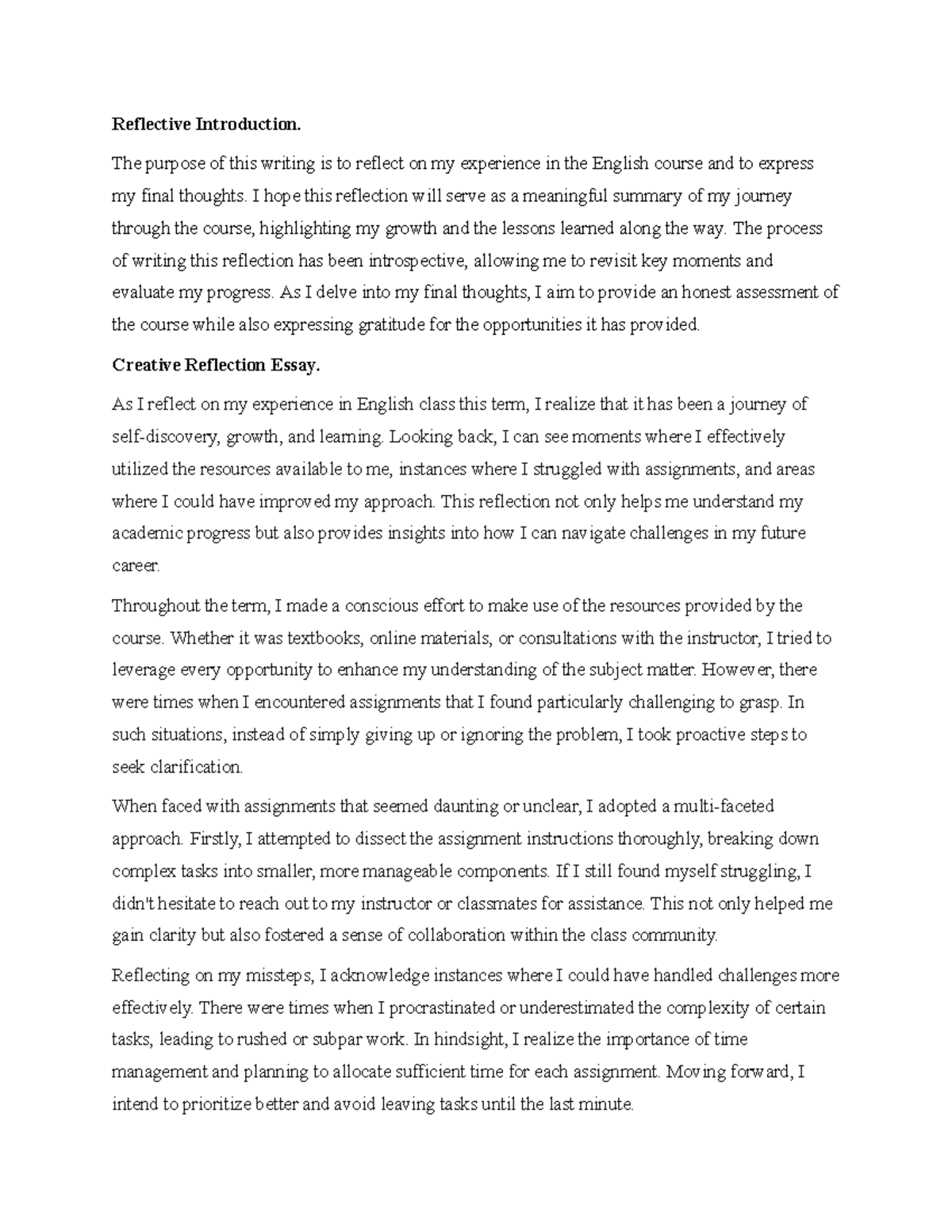 Reflective Essay WEEK 10 - Reflective Introduction. The purpose of this ...