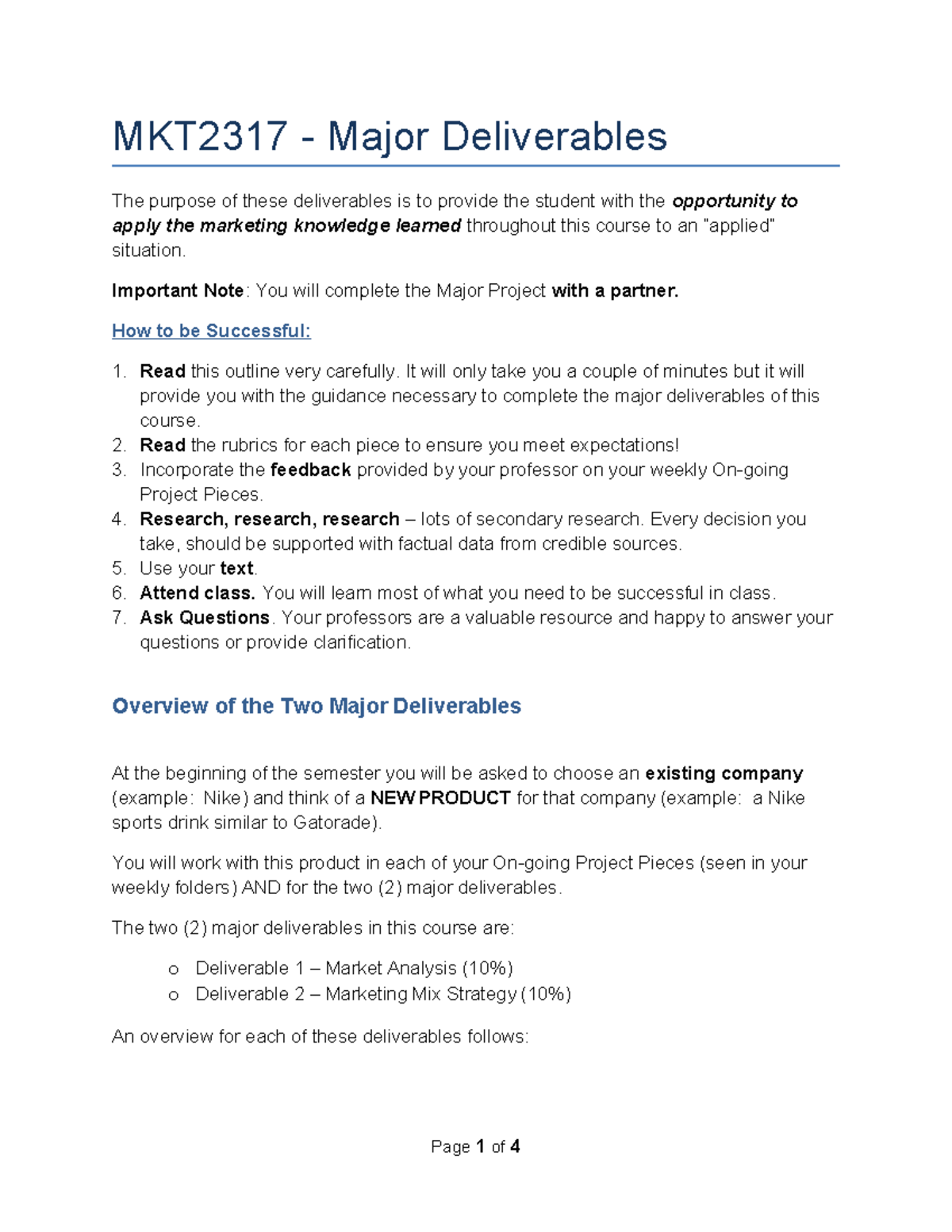 MKT2317 - Major Deliverables Overview - MKT2317 - Major Deliverables ...