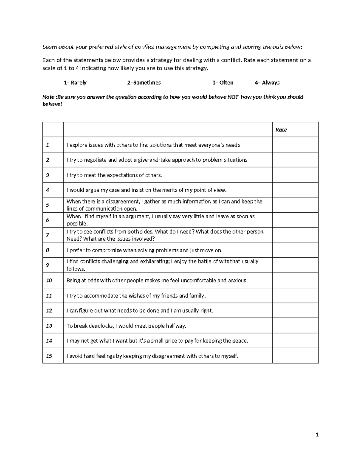 Quiz - conflict management - Learn about your preferred style of ...