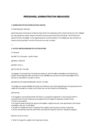 PAM workload duties of educators - PERSONNEL ADMINISTRATION MEASURES 3 ...