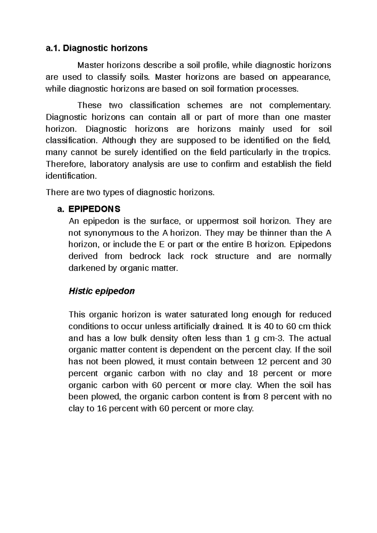 Diagnostic horizons - a. Diagnostic horizons Master horizons describe a ...