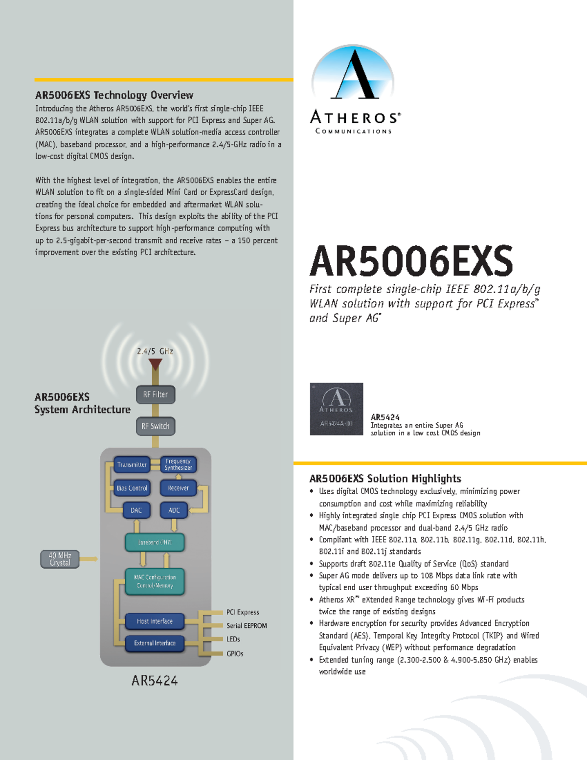 AR5006EXS (AR5424) - AR5006EXS Technology Overview Introducing the ...