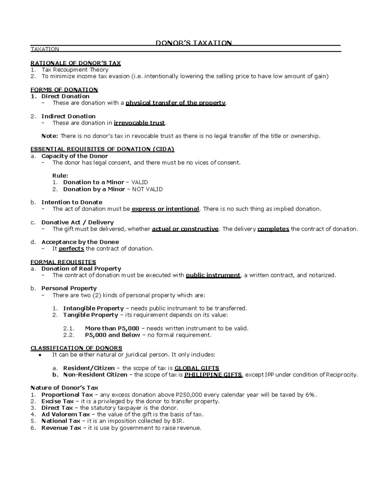 3 - Lecture noteeeess - COMPOUND TAXATION RATIONALE OF DONOR’S TAX Tax ...