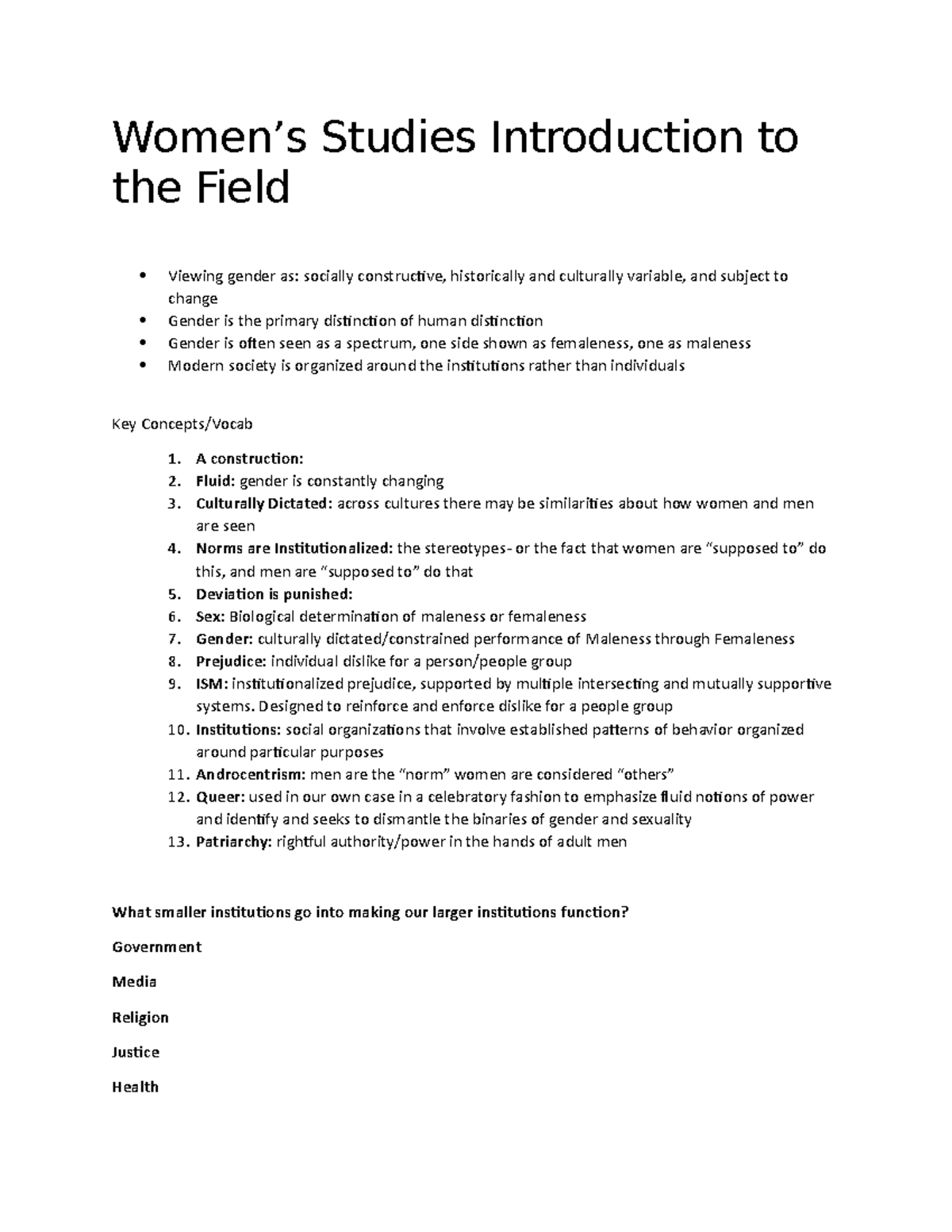 Women Studies Intro to The Field - Women’s Studies Introduction to the ...