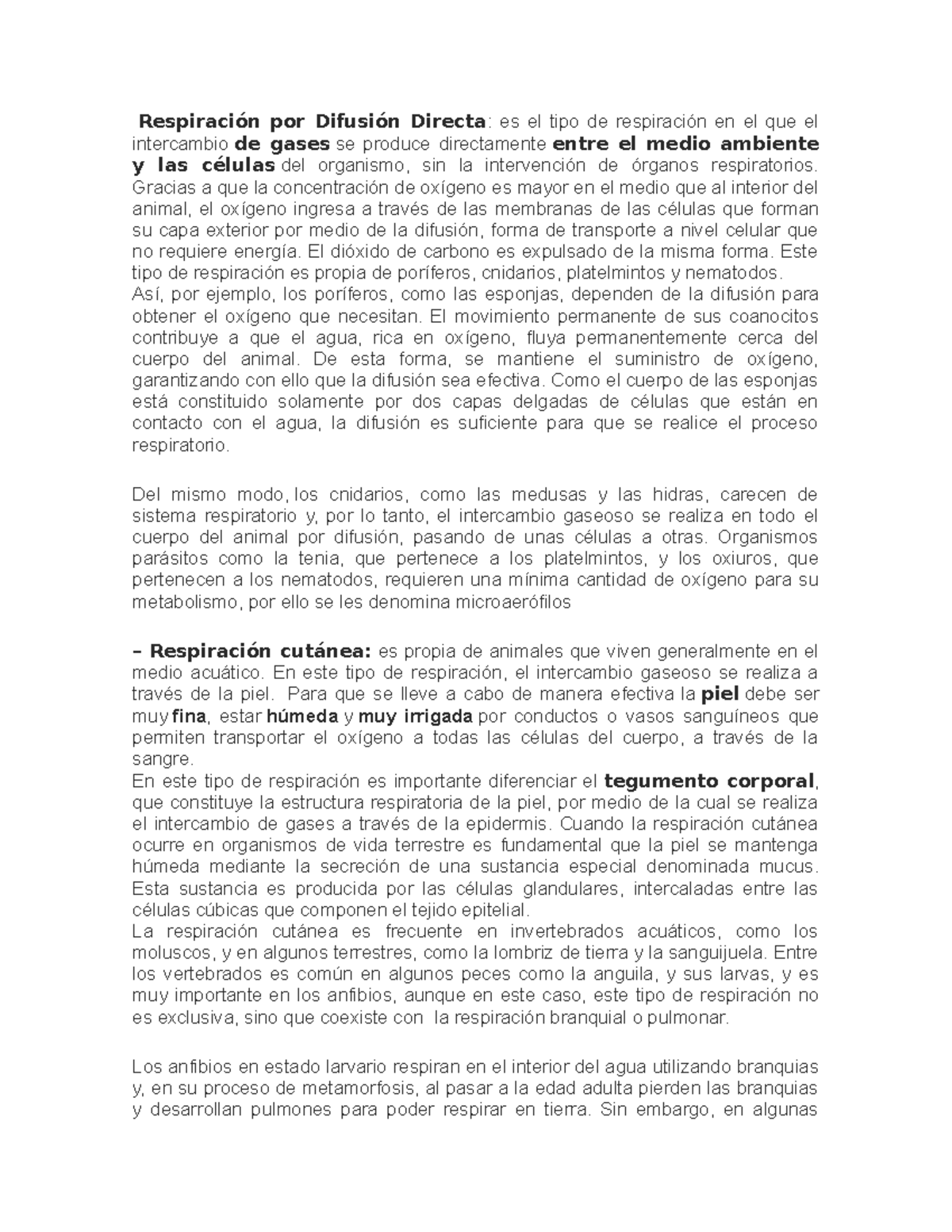 Tipos DE Respiración - Respiración por Difusión Directa: es el tipo de ...