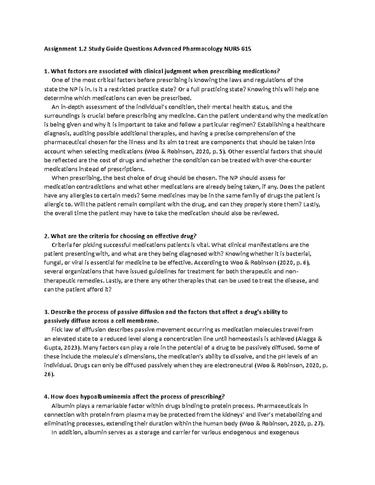 Assignment 1.2 Study Guide Questions - Assignment 1 Study Guide Questions Advanced Pharmacology ...