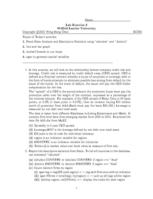 Lab 1 Regression and Outliers - EC395 Applied Econometrics 2021/ Lab 1 Regression Analysis ...