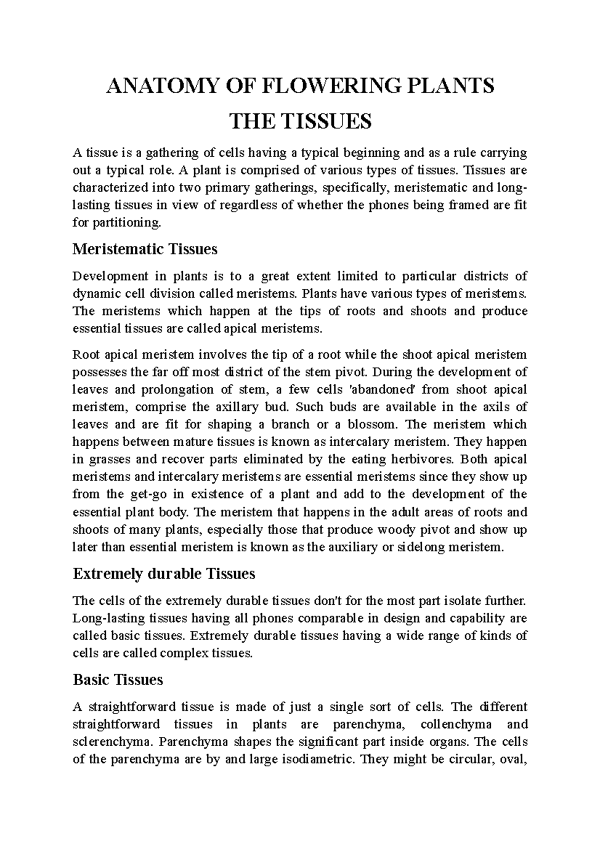 Plants Tissues - A tissue is a gathering of cells having a typical ...