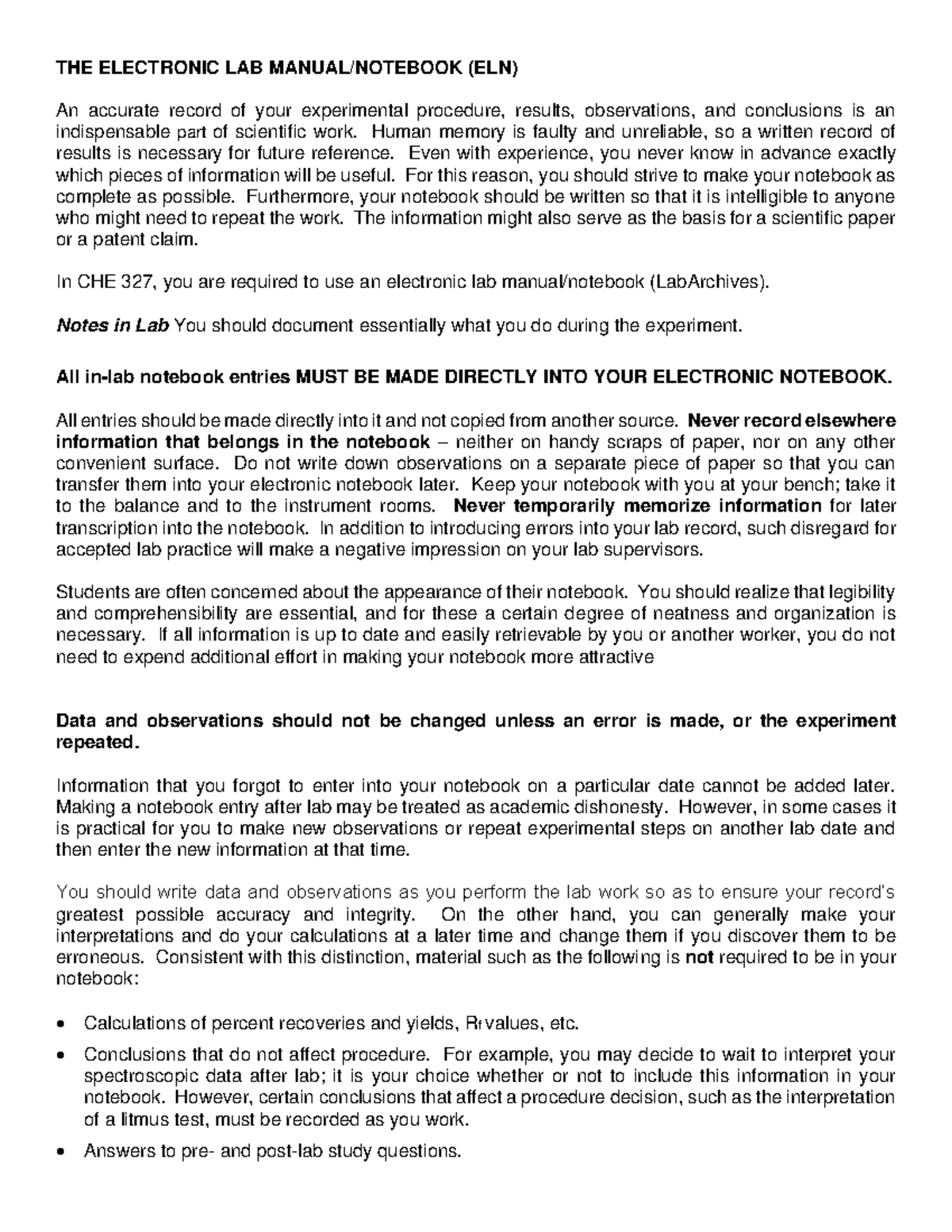 Notebook Tips for Organic Chemistry Lab - THE ELECTRONIC LAB MANUAL ...