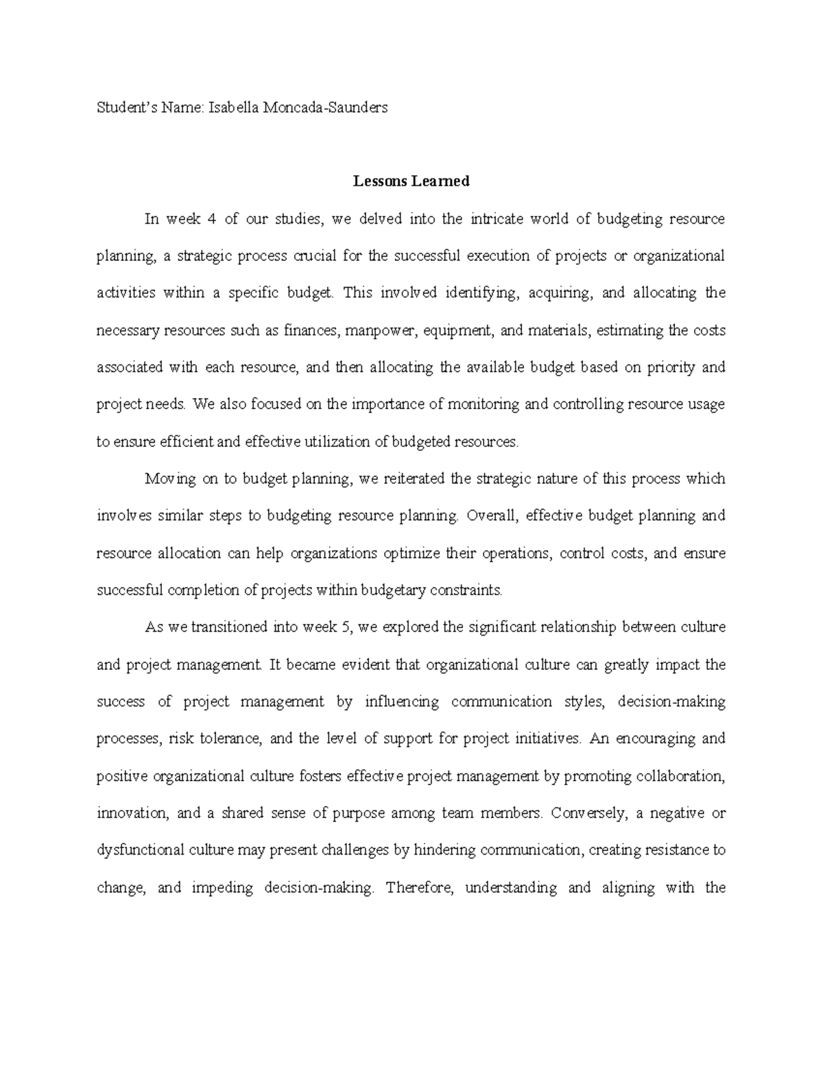 Moncada-Saunders - Business - Student’s Name: Isabella Moncada-Saunders ...