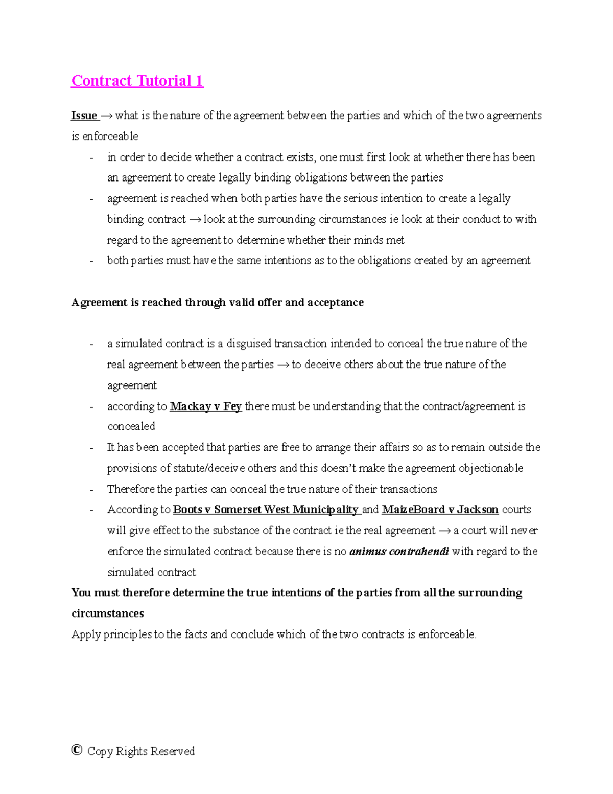 Contract Tutorial 1 - © Copy Rights Reserved - Studocu
