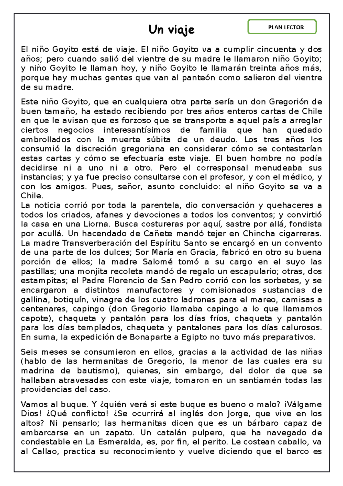 Un viaje Felipe Pardo y Aliaga cuento - Un viaje El niño Goyito está de ...