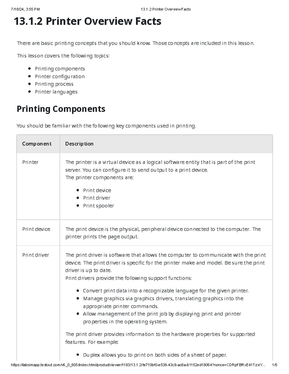 Printer overview - ssss - 13.1 Printer Overview Facts There are basic ...