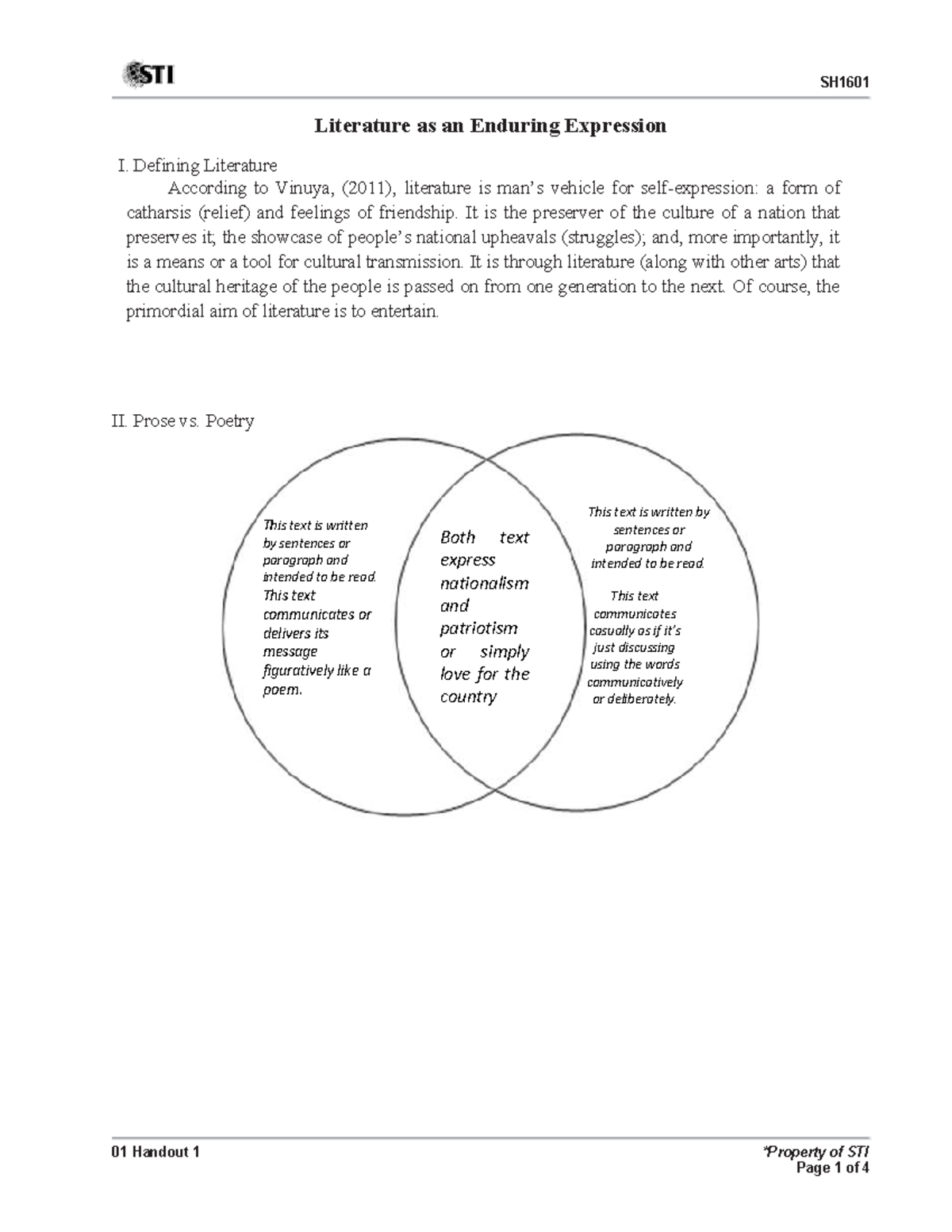 0001 Literature AS AN Enduring Expression ( Handout) - 01 Handout 1 ...