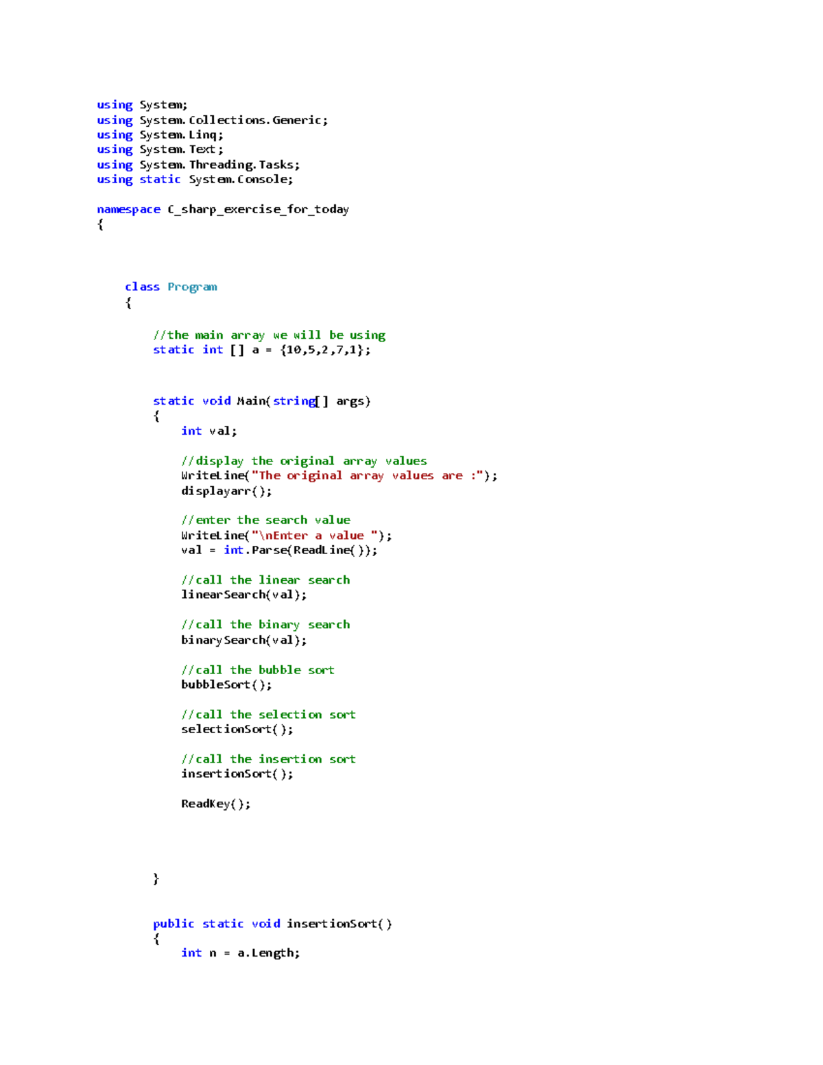 Codes for today - this is a practice code for mid terms - using System; using System.Collections ...