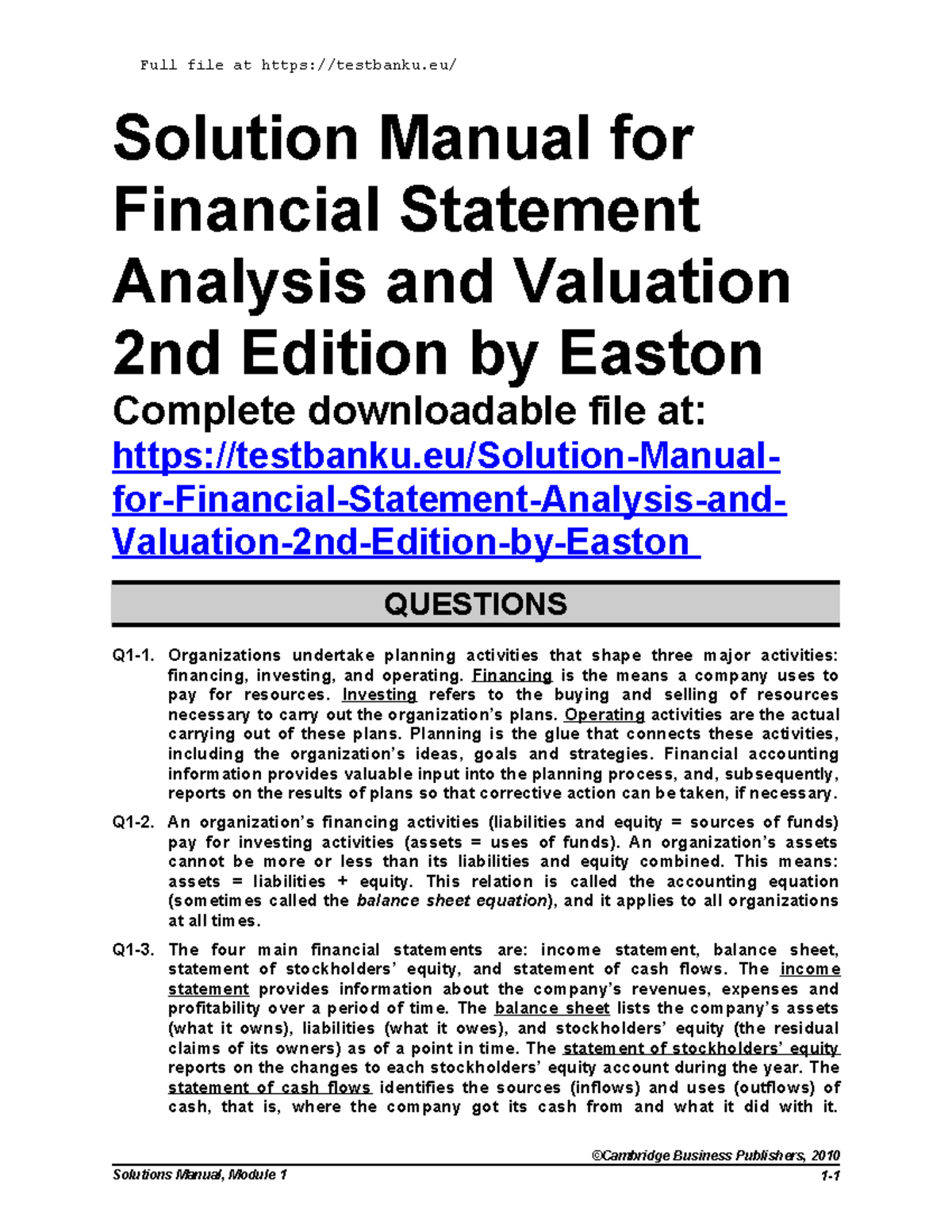 Solution Manual for Financial Statement - ####### Full file at ...