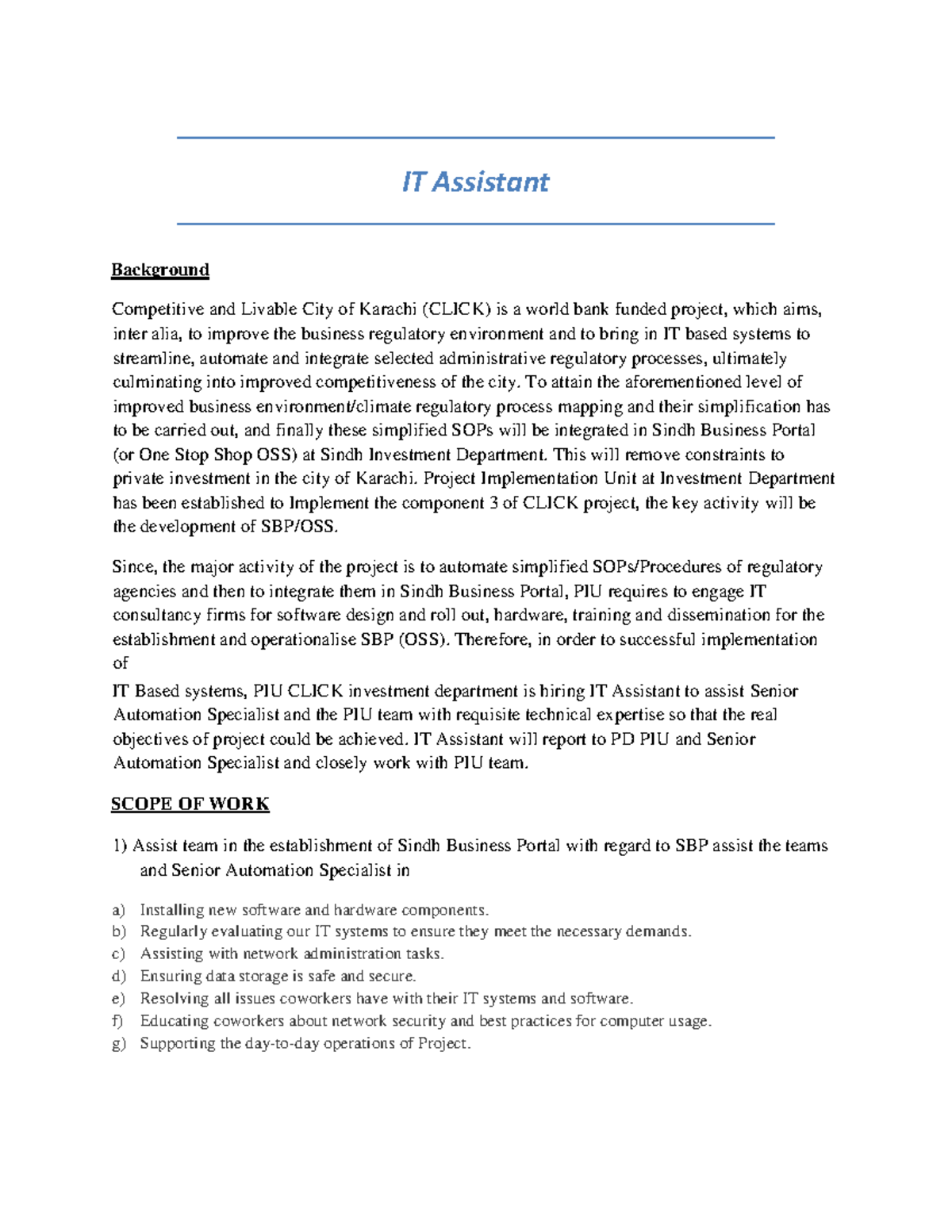 WORD Format Updated TORS OF IT Assistant 15 - IT Assistant Background ...