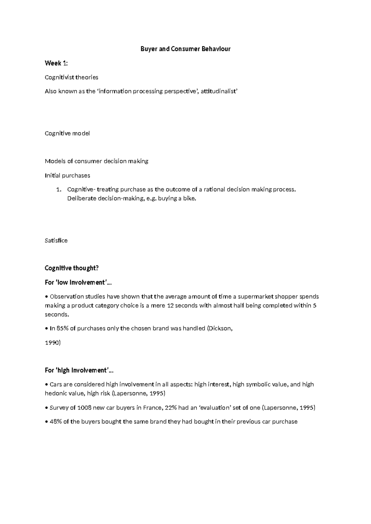 Buyer and Consumer Behaviour - Cognitive- treating purchase as the ...
