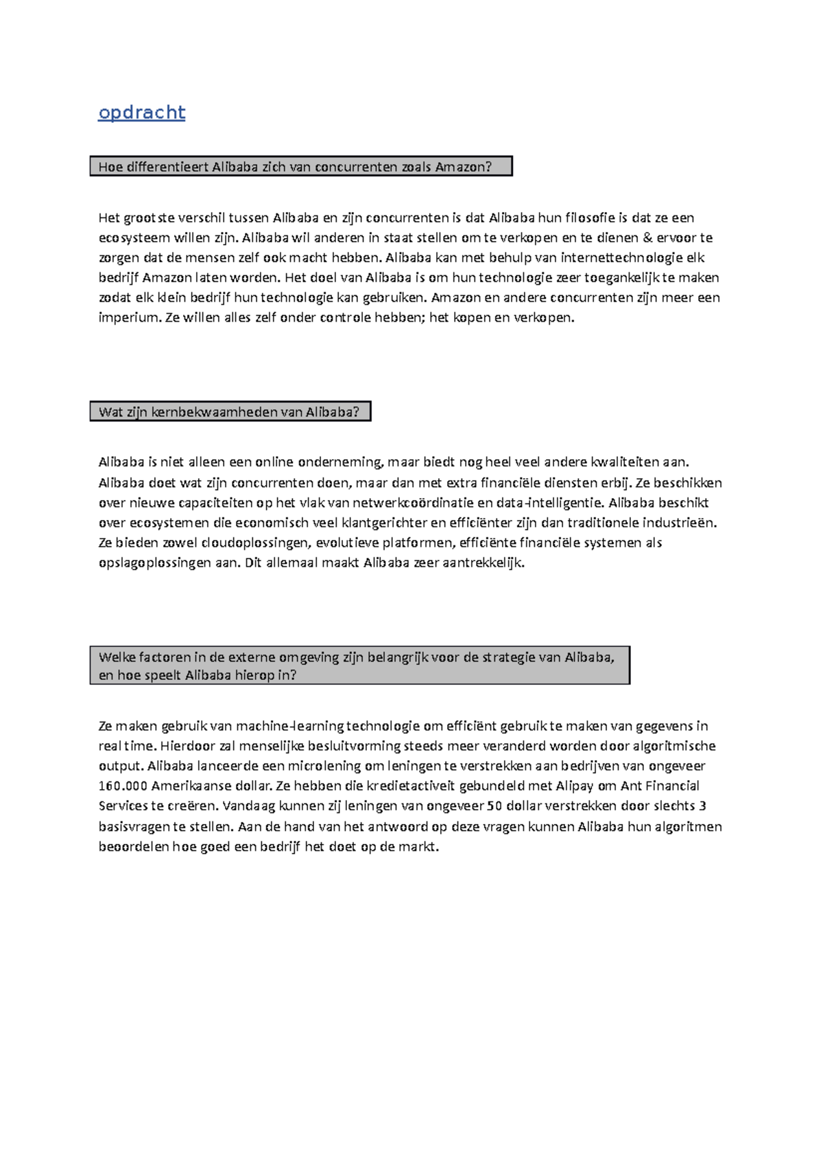 Bedrijfsmanagement opdracht 1 - opdracht Hoe differentieert Alibaba ...