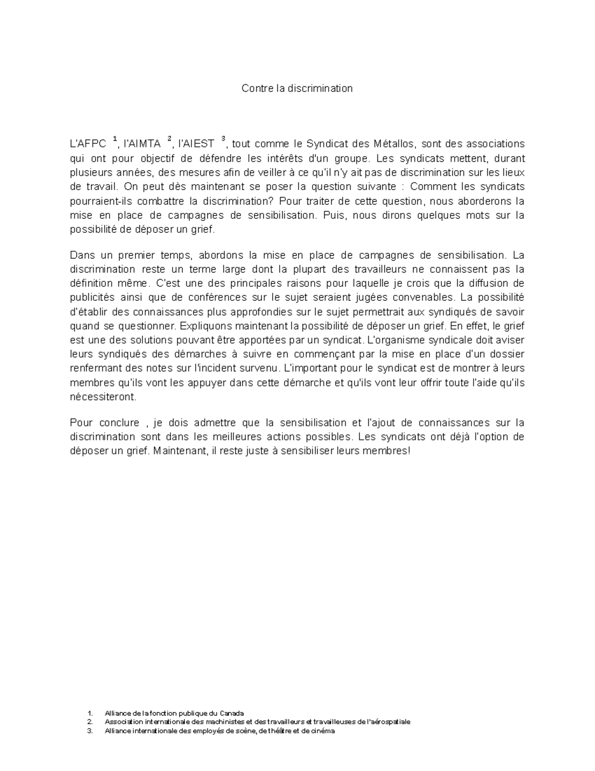 Métallos - syndicat - Contre la discrimination L’AFPC 1 , l’AIMTA 2 , l ...