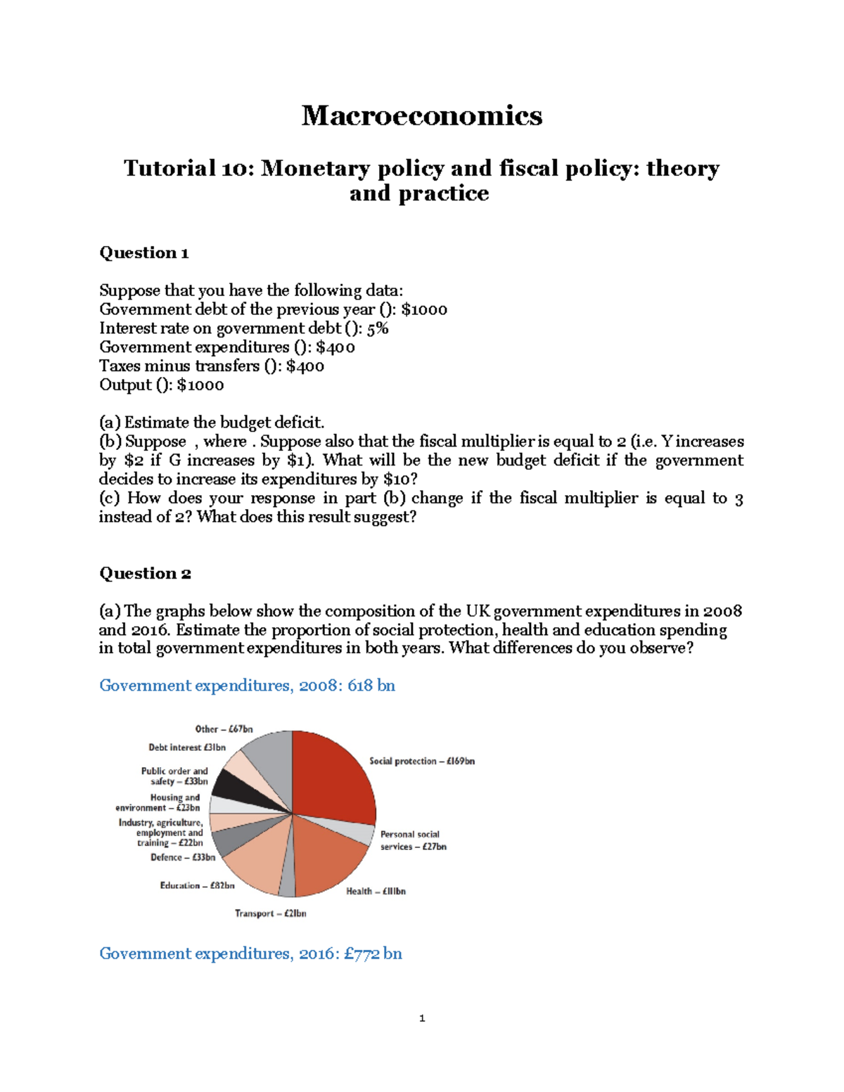 10 Monetary and fiscal policy tutorial - Macroeconomics Tutorial 10 ...