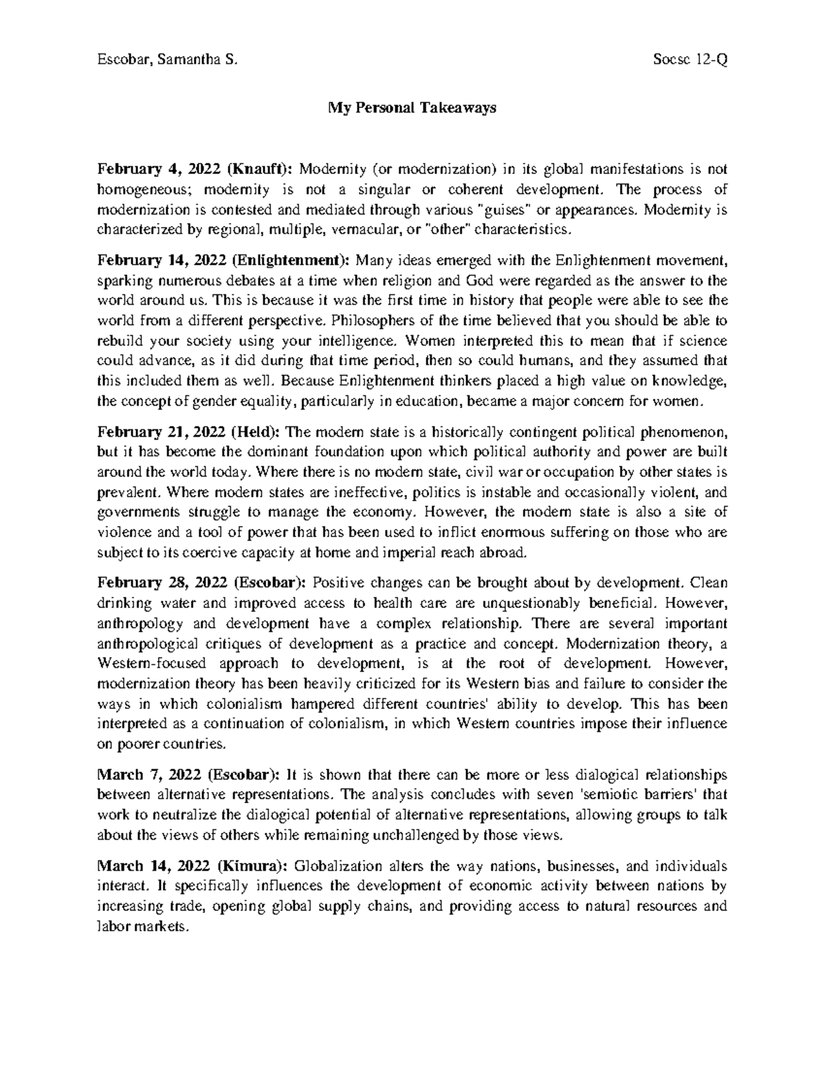 Socsc 12-Q Takeaway - Escobar, Samantha S. Socsc 12-Q My Personal Takeaways February 4, 2022 ...