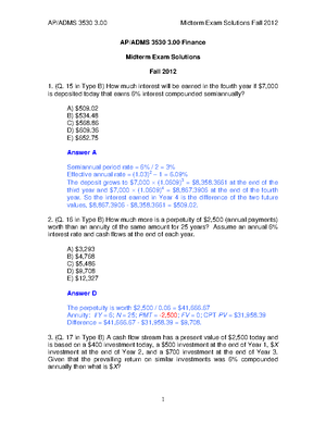 3530 Final Exam Formula Sheet - AP/ADMS 3530 3 Finance Final Exam ...