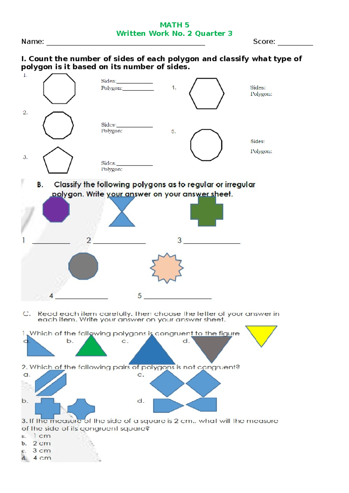 Ww2 - MATH 5 Written Work No. 2 Quarter 3 Name