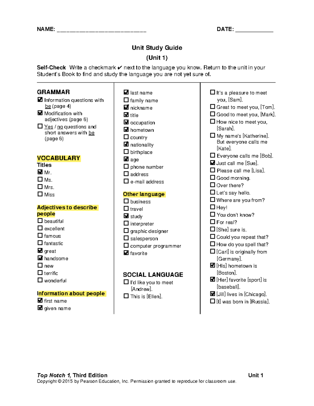 Checklist Unit 1+2 - kl - NAME: ____________________________ DATE ...