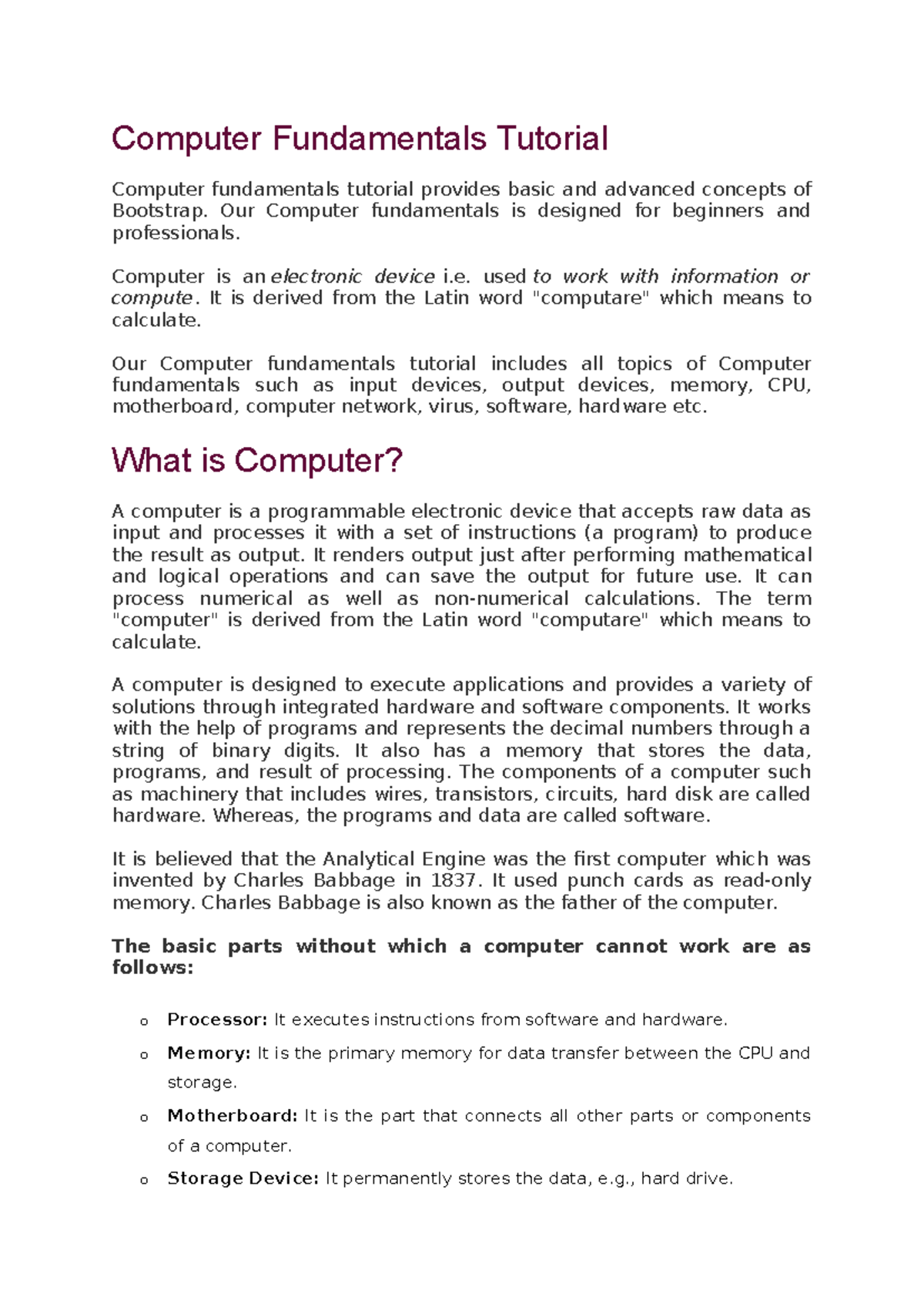 Computer Fundamentals Tutorial - Our Computer fundamentals is designed for beginners and ...