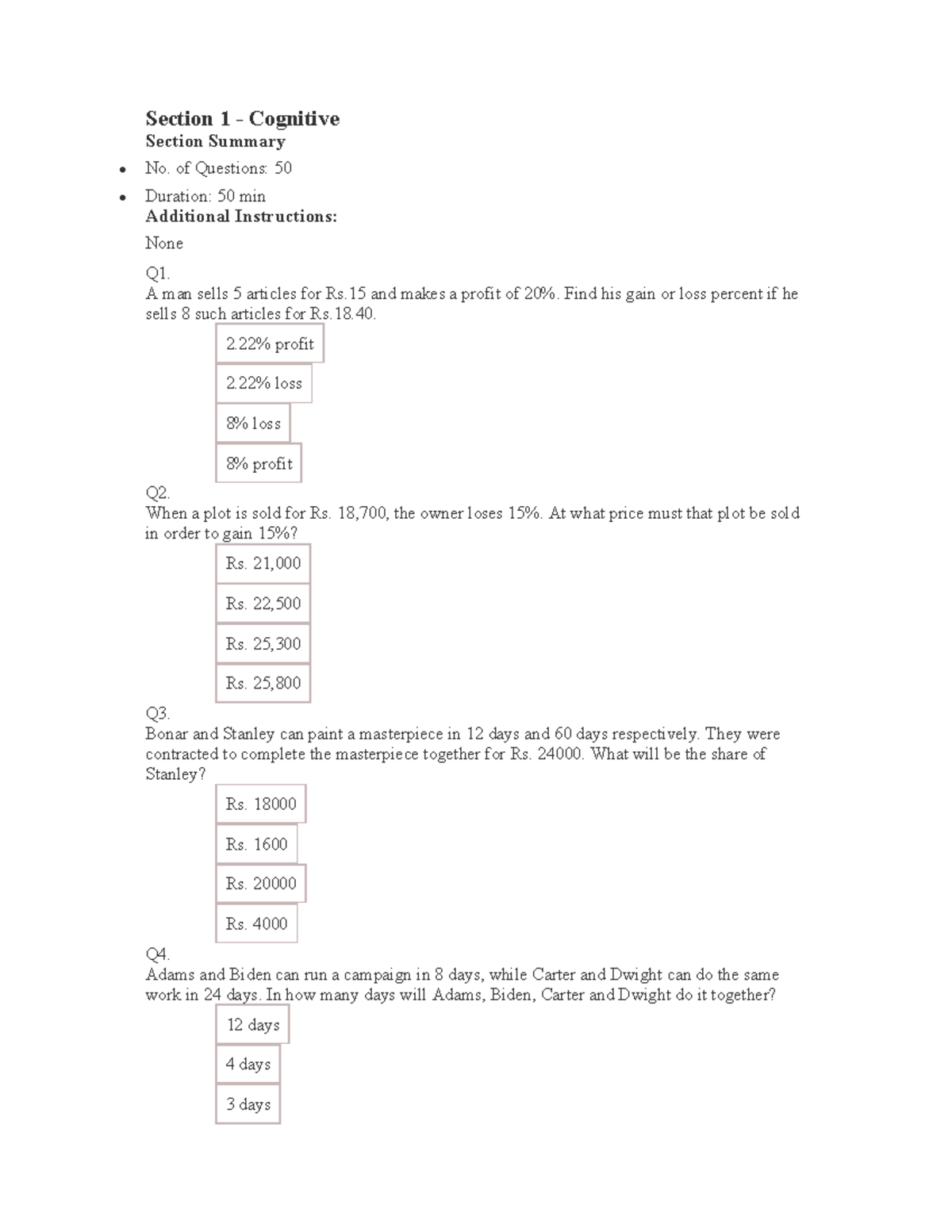 Accenture Practise Questions Set 4 with answers - Section 1 - Cognitive ...