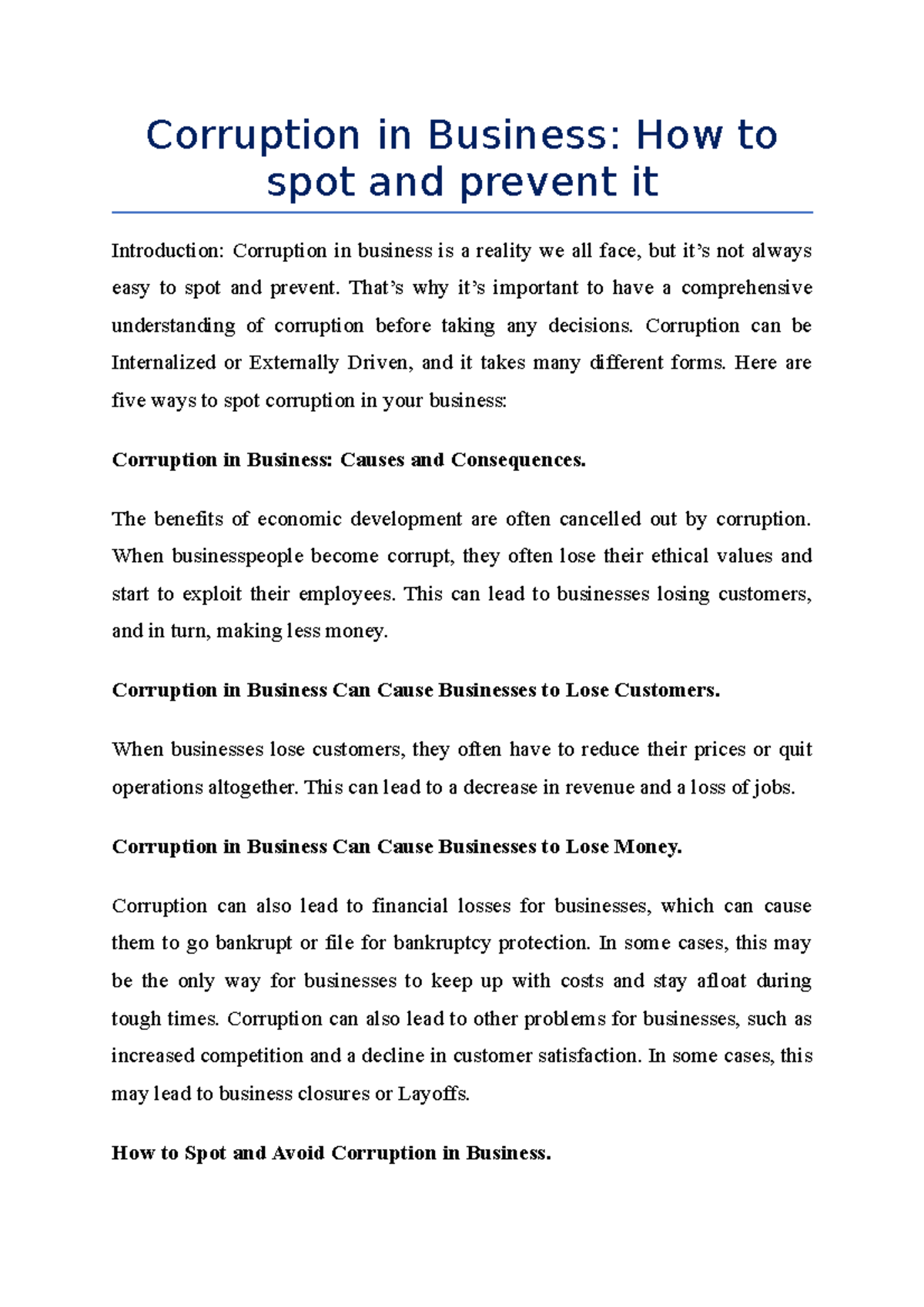 Corruption in Business, How to spot and prevent it - Corruption in ...