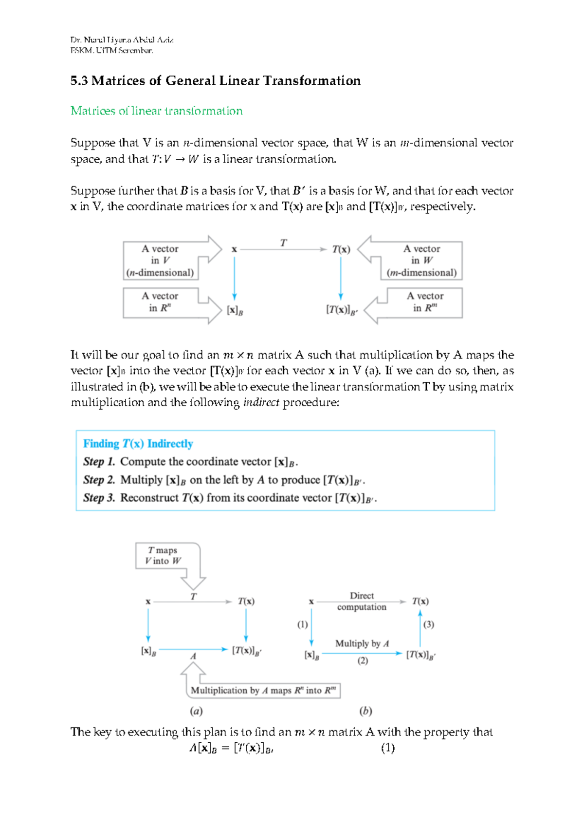 MAT 523- Chapter 5 - FSKM, UiTM Seremban 5 Matrices of General Linear ...