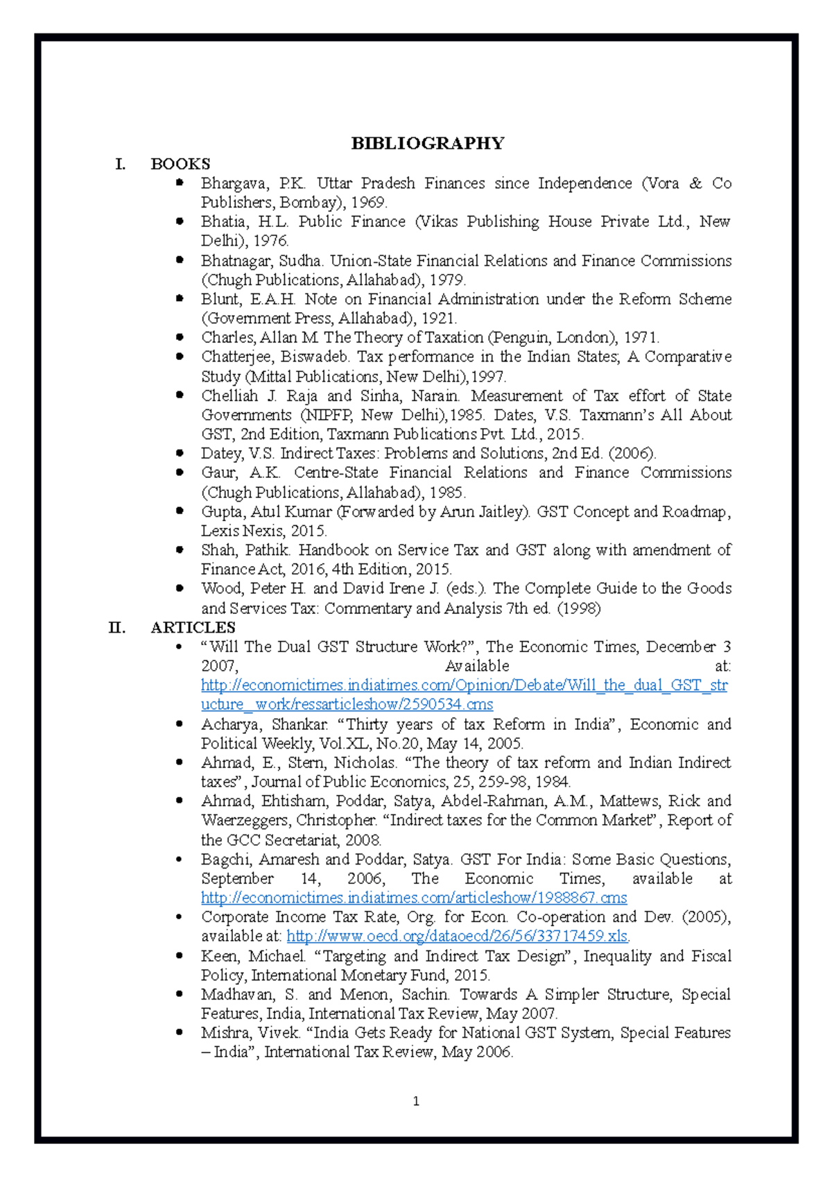 Bibliography - synopsis Law - BIBLIOGRAPHY I. BOOKS Bhargava, P. Uttar ...