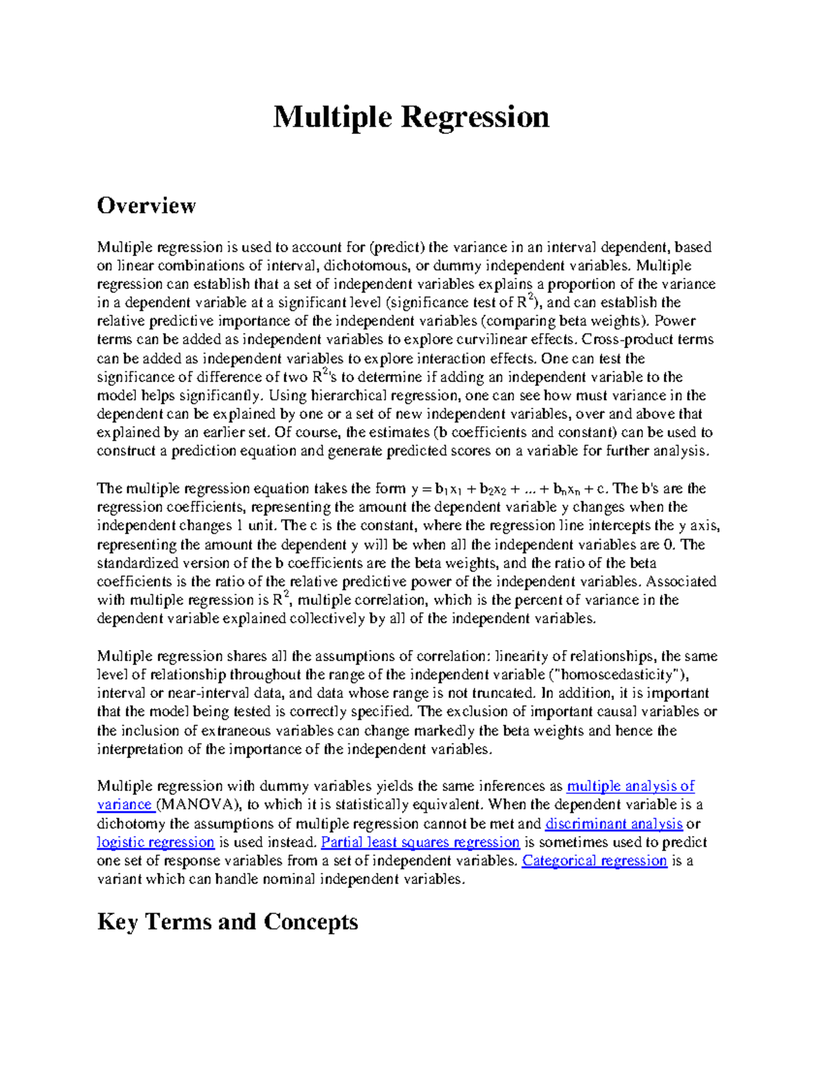 P-value - P-value and regression - Multiple Regression Overview ...